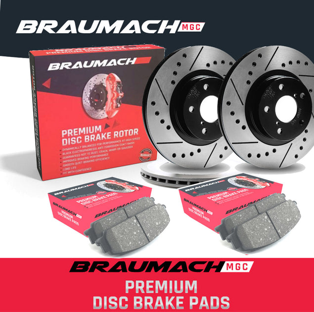 FULL SET Front Rear Brake Pads Slotted Discs Ford Falcon BA Ute 4.0 LPG ...
